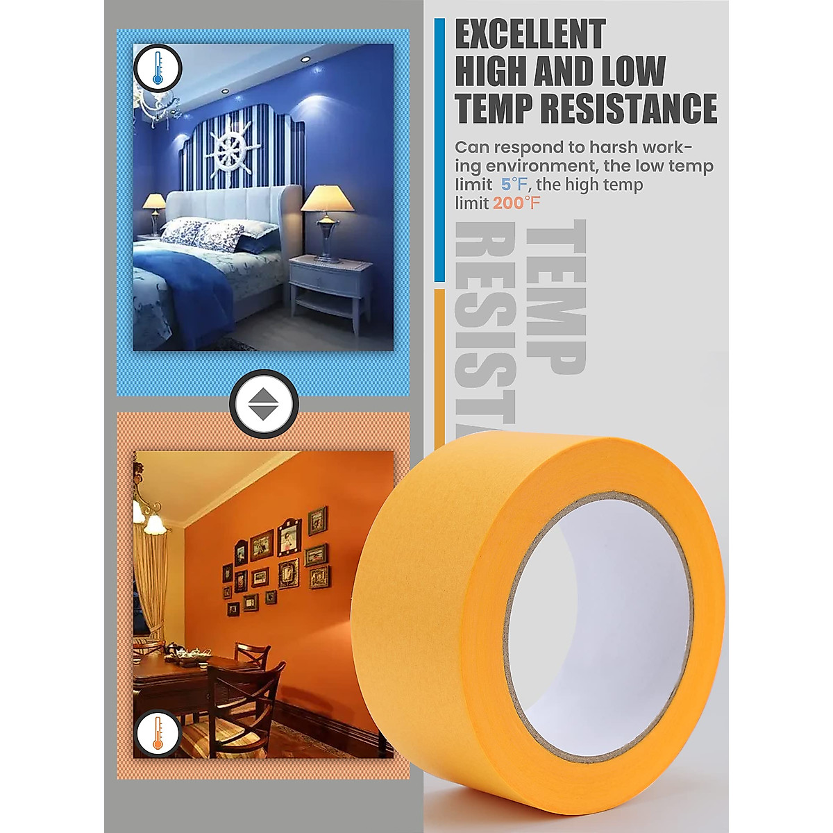 Lichamp 2 inch Automotive Masking Tape Yellow Painters Tape, Cars Detailing Paper Masking Tape, Vehicles Auto Paint Tape, 1.9 inch x 55 Yard x 1 roll, 0120YL(Total 55 Yards)