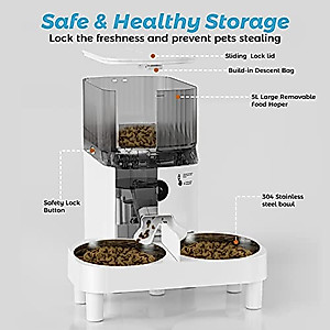 Sobralik 5L Automatic Pet Feeder for 2 Cats, 2.4G WiFi Smart Dry Food Dispenser with Splitter and Two Stainless Steel Bowls, Timed Pet Food Dispenser with App Control, 10s Voice Recording