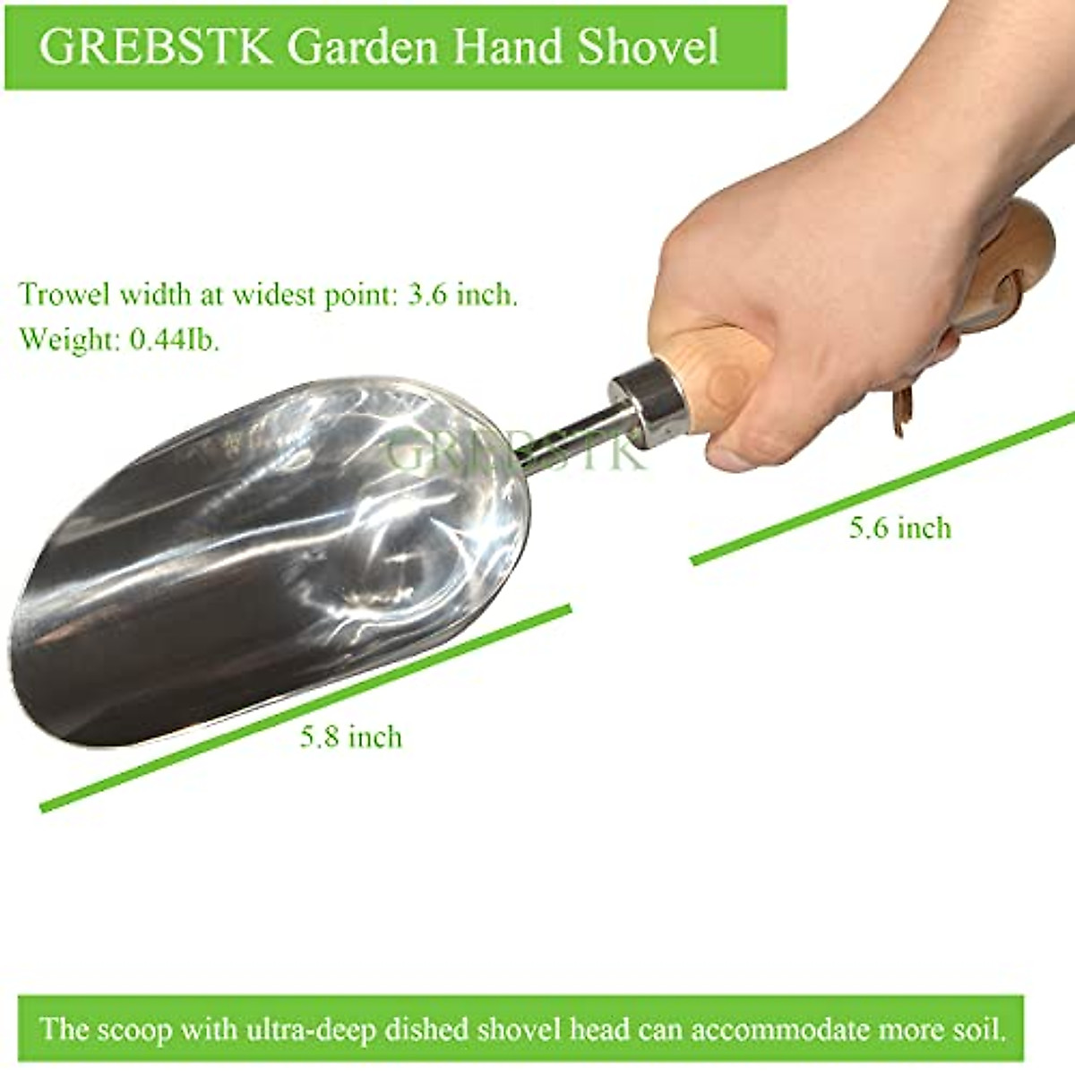 GREBSTK Garden Hand Large Capacity Fertilizer Scoop Soil Shovel Stainless Steel Gardening Trowel for Transplanting, Digging, Planting, Cultivation