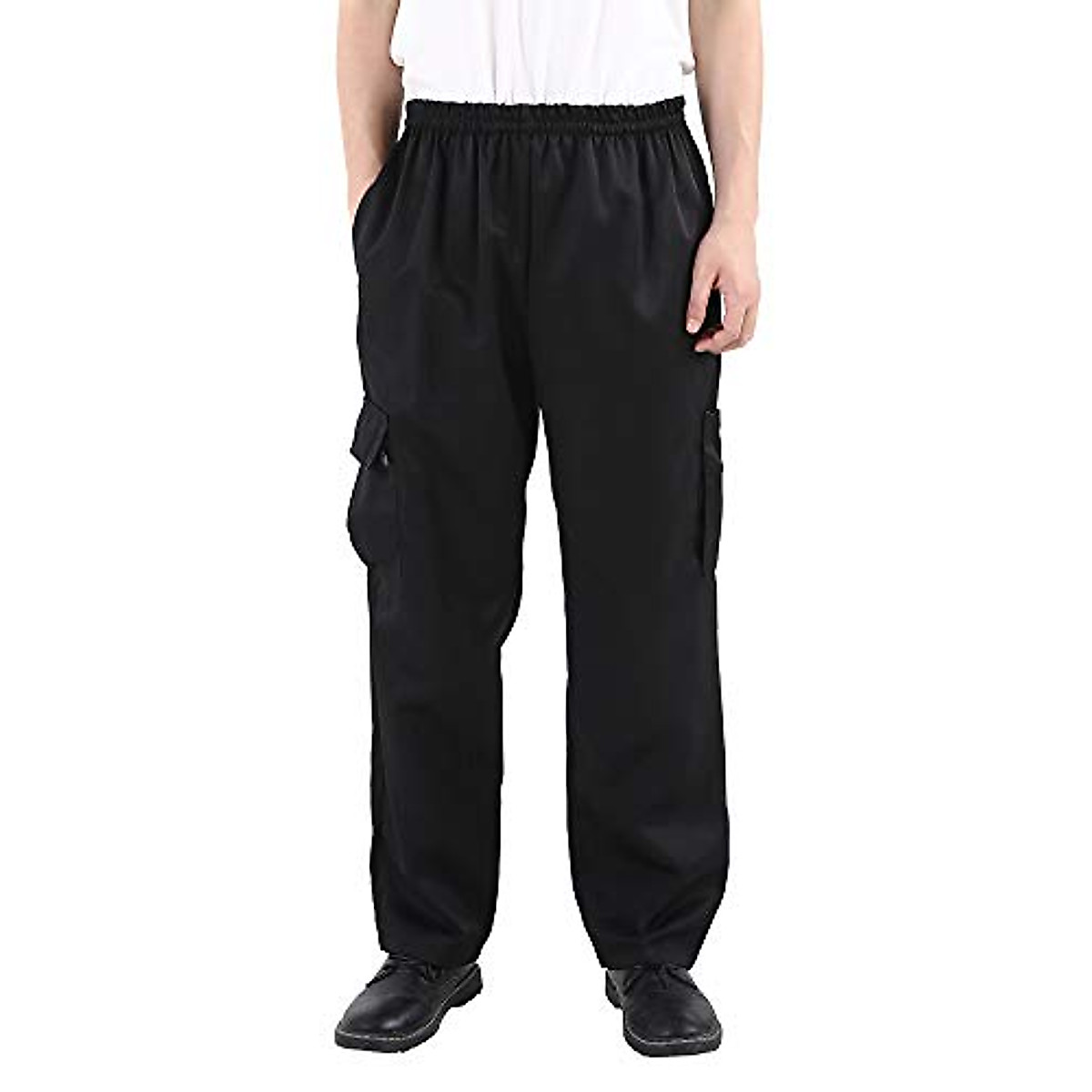 Men's and Women's Black Baggy Chef's Pants Floral Restaurant Work Pants and Kitchen Uniform Cargo Style Chef Pants M