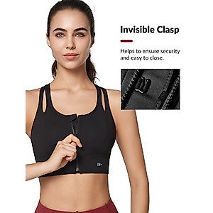 Yvette Womens Sports Bras High Impact Zip Front Sports Bra High Support Large Bust for Workout Running,Black,Large Plus