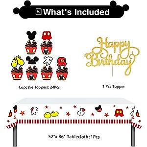 HIPEEWO Mickey Themed Mouse Party Supplies - Mickey Decorations Include Backdrop, Welcome Hanger, Banner, Topper, Tassel, Tablecloth, Balloons Garland Arch, for Mickey Birthday Party Decorations