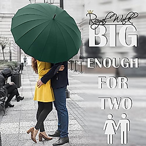 Royal Walk Large Windproof Umbrella for 2 People, 54 Inch, Dark Green, Auto Open, Wooden Handle, 16 Ribs, Travel Size