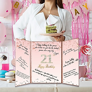 Crenics Rose Gold 21st Birthday Decorations, Creative 21st Birthday Guest Sign in Book Alternative, Large 21st Birthday Signature Book 12" x 18", Great 21 Years Old Birthday Gifts for Her or Women