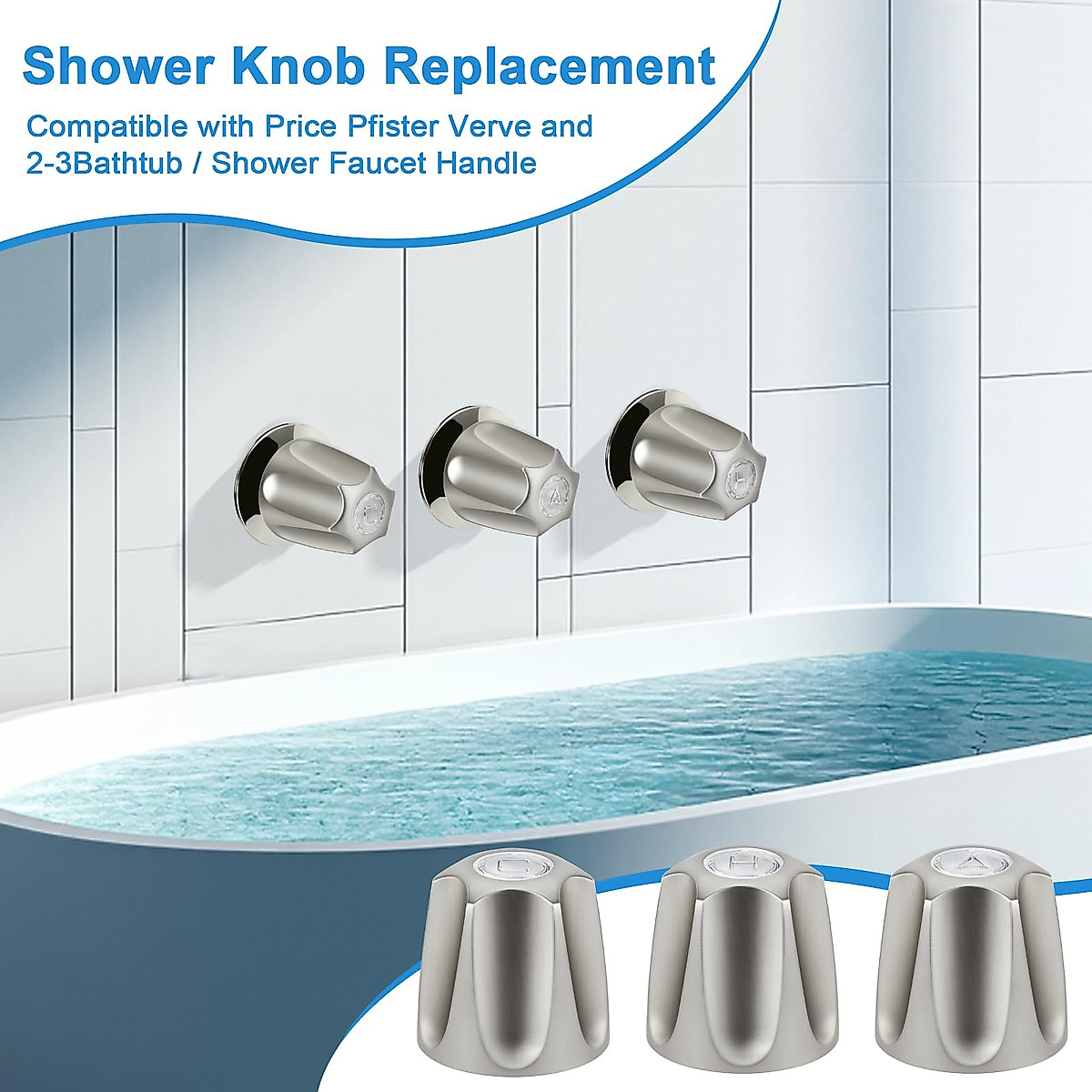 Metal 3 Piece Shower Knob Replacement, Compatible with Price Pfister Verve and Bathtub/Shower Faucet Handle, Include Hot and Cold/Diverter Shower Knob and 3 Screws (Brushed Nickel)