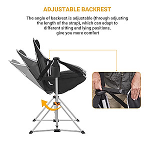 KingCamp Hammock Camping Chair Folding Rocking Chair Heavy Duty Portable Swing Recliner Chair with Pillow for Outdoor Lawn Backyard Picnic, Black