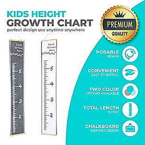 Height Growth Chart for Kids - Love Grows Here Height Growth Farmhouse Decor Height Chart for Kids Wall Decor Wall Hanging Kids Growth Chart Tape Measure Roll Up Growth Chart for Wall Decor (Black)