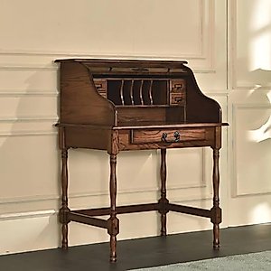 Furniture Dash - Mini Roll Top Desk USB - Standing Desk - Desk with Drawers - Rolling Desk - Wooden Desk - 32" W x 24" D x 44.5" H - 66lb (Burnished Walnut Finish)