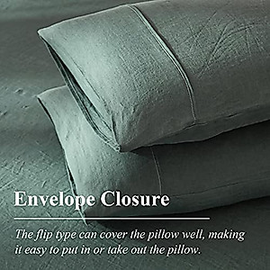 Ivellow Green Linen Duvet Cover Queen 100% Pure Washed French Flax Linen Duvet Cover Set Soft Breathable Moisture Wicking Cooling Linen Bedding Set 3Pcs (1 Linen Queen Duvet Cover 2 Pillow Shams)