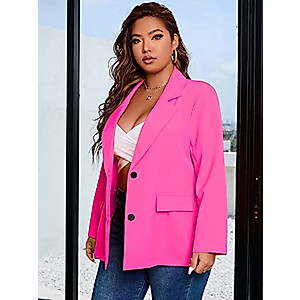 Floerns Women's Plus Size Long Sleeve Lapel Open Front Work Office Blazer Jacket Hot Pink 4XL