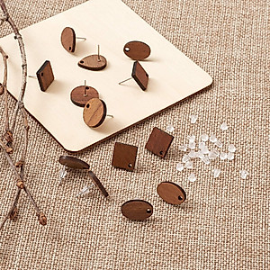FASHEWELRY 16Pcs Wood Post Stud Earrings with Loop Teardrop Rhombus Flat Round Oval Shape Stud Earring Findings with Safety Earring Backs for Women Dangle Earring Jewelry Making