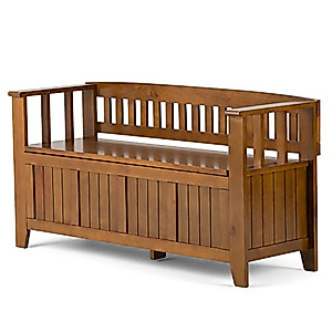 SIMPLIHOME Acadian SOLID WOOD 48 Inch Wide Transitional Entryway Storage Bench in Light Avalon Brown, For the Living Room, Entryway and Family Room