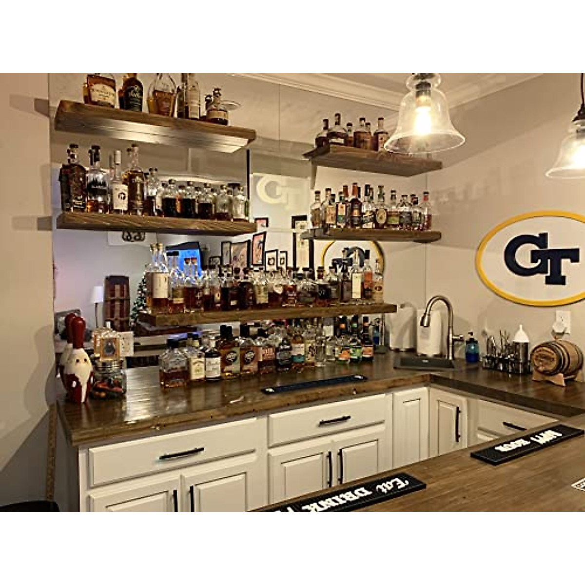 Joel's Antiques Floating Wall Shelf - 60-Inch Wood Decor & Long Shelf for Fireplace Mantel, Bookshelf, & Farmhouse - Wall-Mounted Rustic Stand, Wooden Hanging Display - Medium Brown, 60" x 8" x 2"