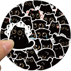 Cute Black Cat Stickers, Funny Cartoon Cat Meme Stickers Pack, 40PCS Funimost Vinyl Waterproof Animal Stickers for Water Bottle Laptop (Cat)