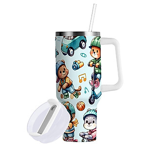 40 oz Cartoon Character Insulated Tumbler with Handle, Stainless Steel Vacuum Water Bottles with Lid and Straw for Water, Iced Tea or Coffee