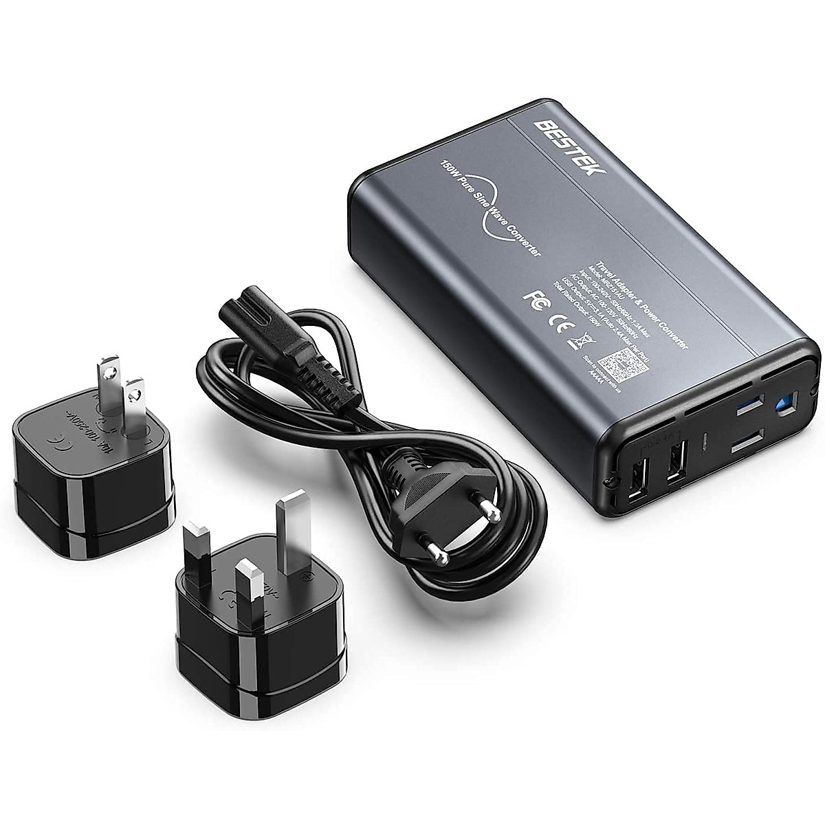 BESTEK Universal Voltage Converter, [Pure Sine Wave] Travel Power Converter Adapter for Hair Straightener/Curler, 100-240V to 110V Travel Adapter with Fast USB (Grey)