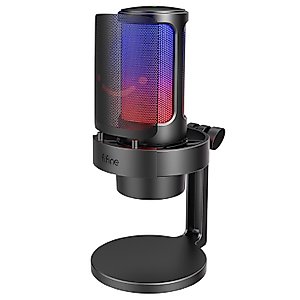 FIFINE Gaming Microphone, USB PC Mic for Streaming, Podcasts, Recording, Condenser Computer Desktop Mic on Mac/PS4/PS5, with RGB Control, Mute Touch, Headphone Jack, Pop Filter, Stand-AmpliGame A8