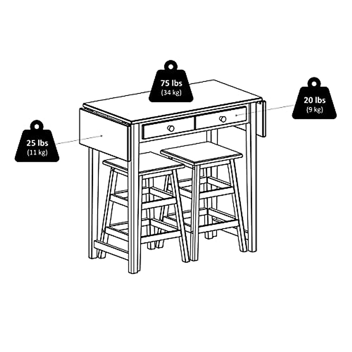 Winsome Mercer Double Drop Leaf Table with 2 Stools