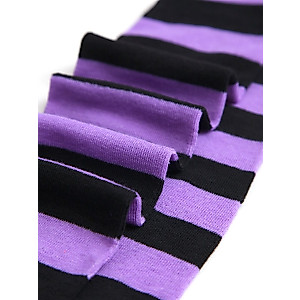 Women's Extra Long Opaque Striped Over Knee High Stockings Socks, 6 Pairs K, One Size