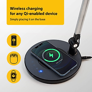 OTUS [2in1] LED Desk Lamp for Home Office with Wireless Charger, Architect LED Desk Light for Study, Reading, Working, Adjustable Tall Swing Arm Table Light, Dimmable Brightness, 3 Color Modes