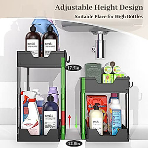Under Sink Organizer, HYSEYY Sliding Out Under Cabinet Organizer, 2-Tier Under Sink Organizers and Storage, Height-adjustable Under Sink Storage
