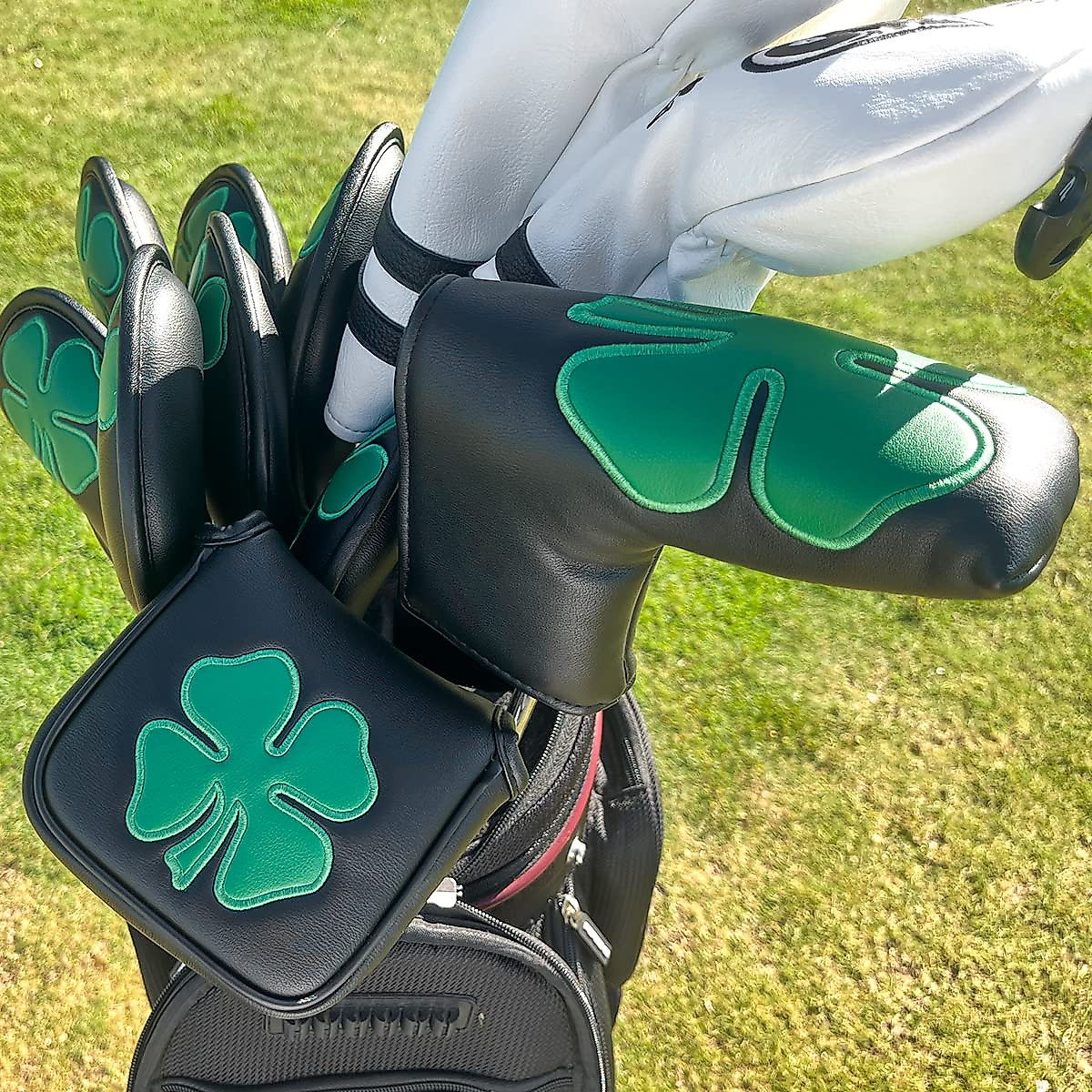 Barudan Golf Lucky Shamrock Heel Shaft Mallet Cover Square Mallet Putter Cover Headcover Magnetic for Scotty Cameron 6M DB Taylormade Spider S Ping (Black)