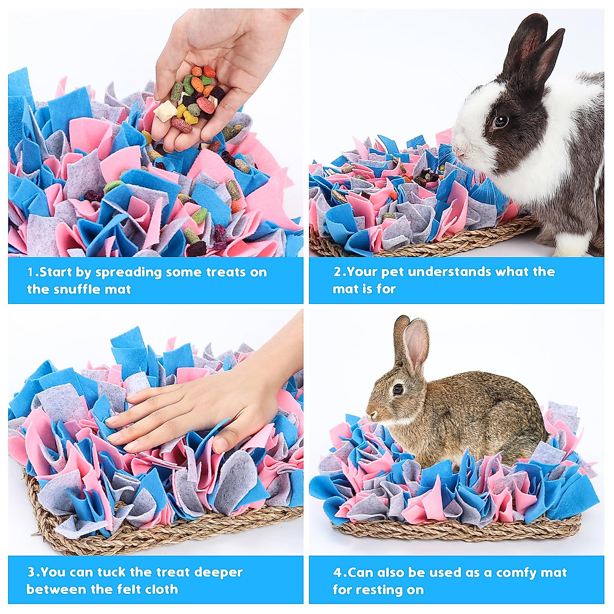 VCZONE 12" x 8" Rabbit Seagrass Snuffle Mat , Pure Hand-woven Felt Cloth Pet Foraging Mat, Enrichment Toy Bed Activity Mat for Rabbits, Bunny, Guinea Pigs, Ferrets, Chinchillas, Small Animals (12*8in)