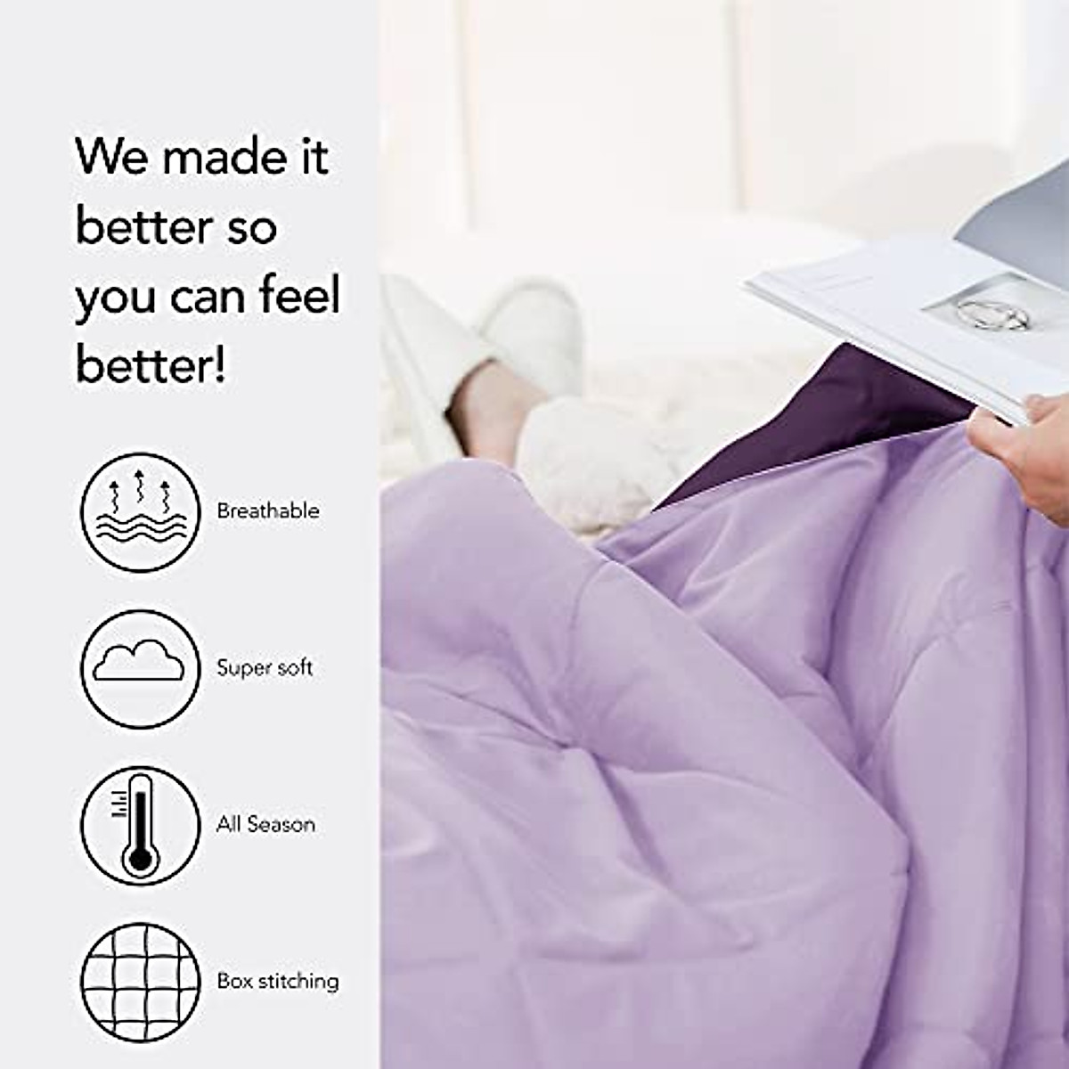 Seward Park Full/Queen Size Reversible Comforter Kids Lightweight Microfiber Fill Girls Bedding All Season Cooling Summer Bedspread Blanket Lavender Plum/Light Dark Purple