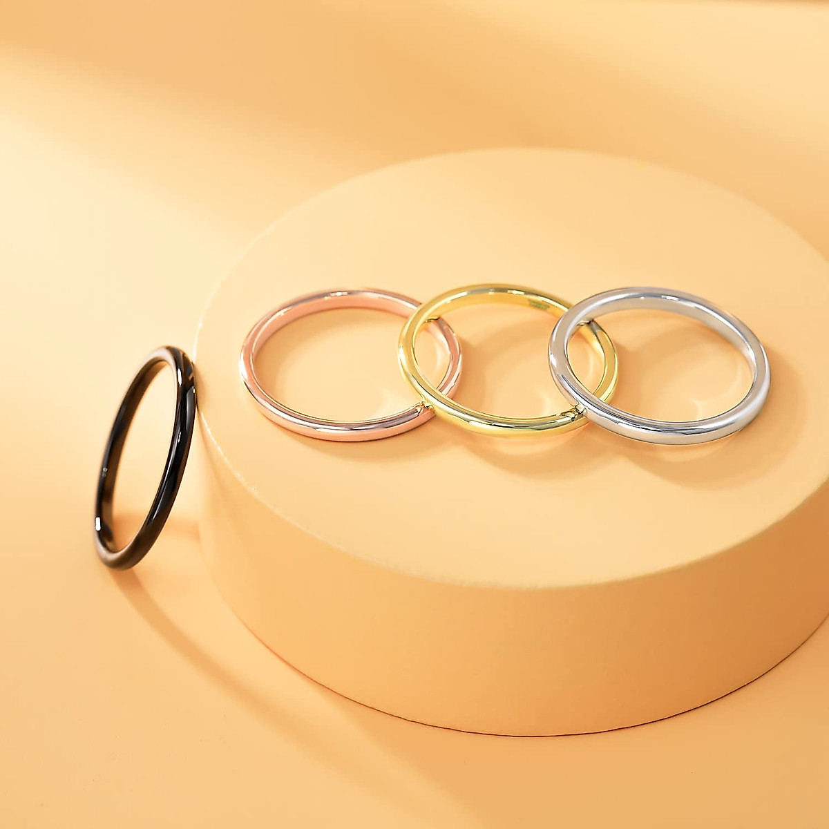 Greenpod 2mm Thin Tungsten Wedding Bands for Women Rose Gold Domed Slim Engagement Promise Ring Comfort Fit Size 7