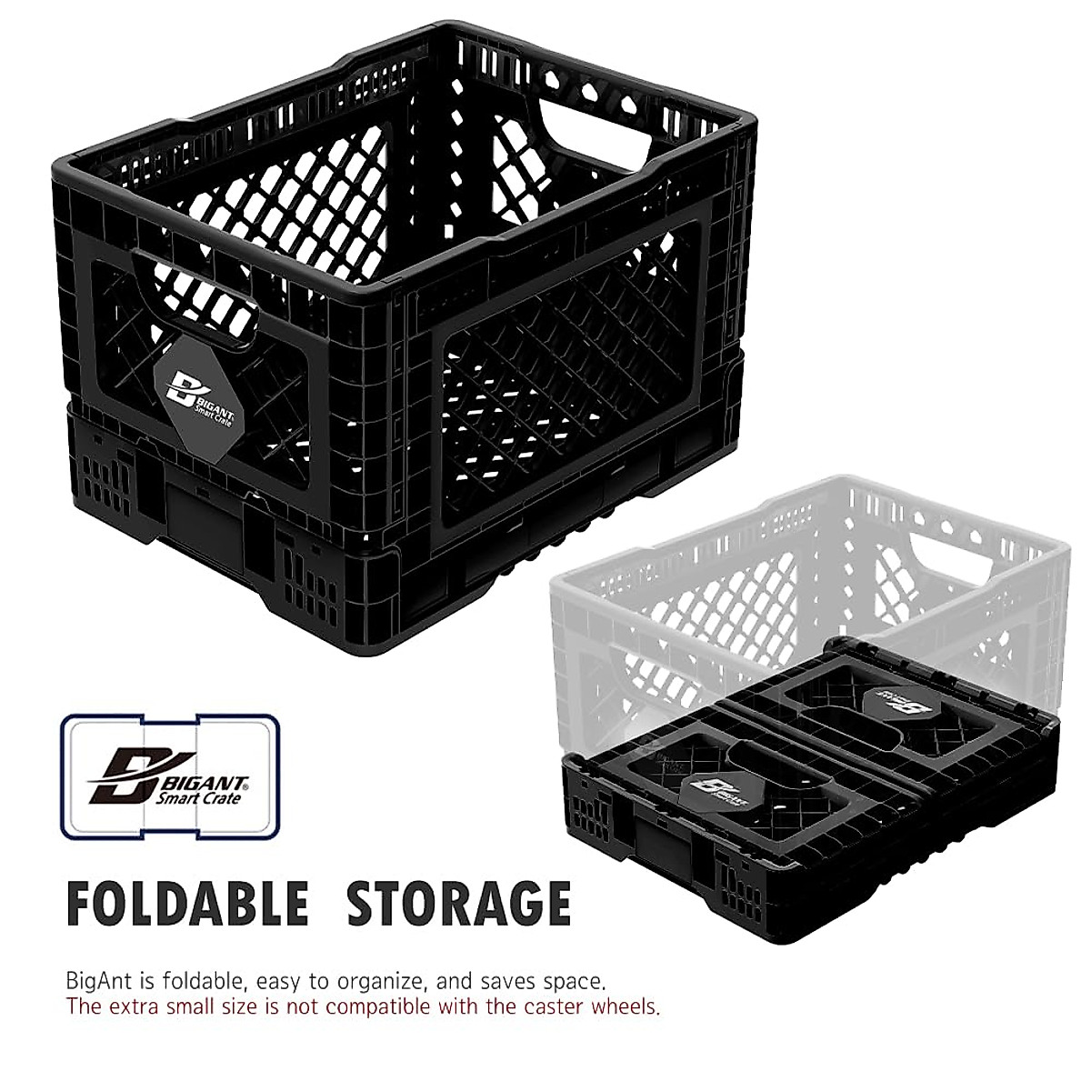 BIGANT Heavy Duty Collapsible & Stackable Plastic Milk Crate - IP403026, 26 Quarts, Small Size, Blue, Set of 1, Snap Lock Foldable Industrial Garage Storage Bin Container Utility Basket