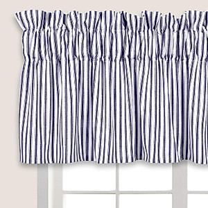 Cackleberry Home Navy Blue and White Ticking Stripe Valance Curtain Woven Cotton Lined 54 Inches W x 17 Inches L