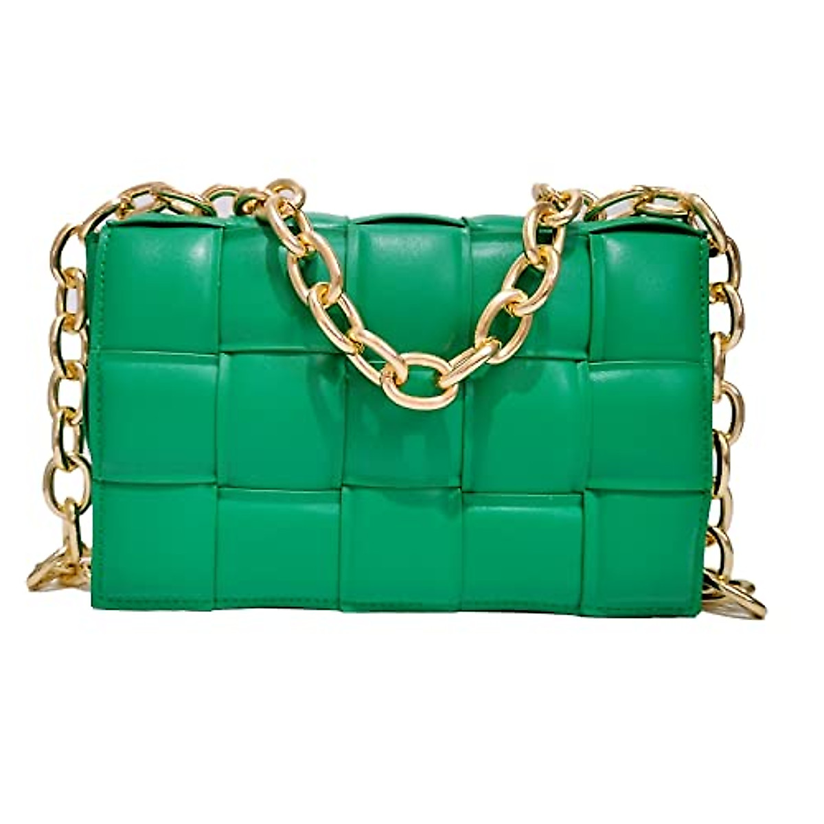 Ling Chuang Woven Crossbody Handbag Purse for Women, Chain Woven Leather Small Handbags Clutch Square Bag Weave Chain Shoulder Bags…