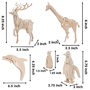 JOYIN 8 Pcs DIY Kids 3D Wooden Puzzles, Animals Brain Teaser Puzzles, Kids Arts and Crafts, Indoor Activity, Non-Toxic Plywood with Grooved Edges, Christmas Fun Gifts Classroom Prize