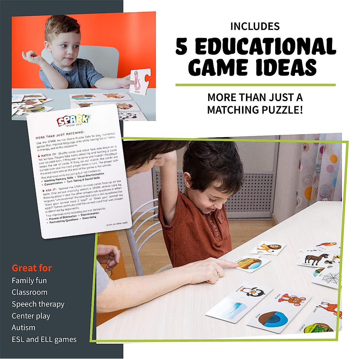 SPARK INNOVATIONS Animal Puzzles, Animal Games, Animal Matching Cards, Educational Games Childrens Puzzle for 3 Year Olds, Kids Puzzle, Preschool Games