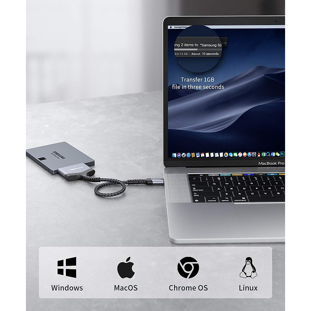 JSAUX SATA to USB C Cable, USB-C 3.1 to 2.5” SATA III Hard Driver Adapter Aluminum Shell External Converter for SSD/HDD Data Transfer-Grey