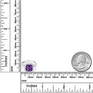 Gem Stone King 925 Sterling Silver Purple Amethyst and White Created Sapphire Engagement Ring For Women (2.60 Cttw, 8MM Cushion Cut, Gemstone Birthstone, Available in size 5, 6, 7, 8, 9)
