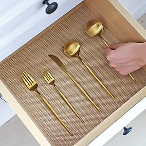 Moretoes Drawer and Shelf Liner, Non Adhesive 12 Inch x 10 FT Sustained and Strong Cabinet Liner Non Slip for Kitchen Cupboard Pantry Table Desk Storage Organizer (Beige)