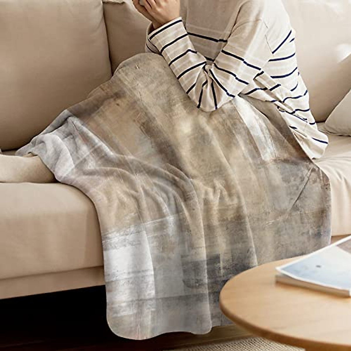 Fleece Throw Blanket for Bed Couch Sofa Lightweight Plush Fuzzy Cozy Soft Blankets and Throws Brown and Grey Abstract Painting 40" x 50"