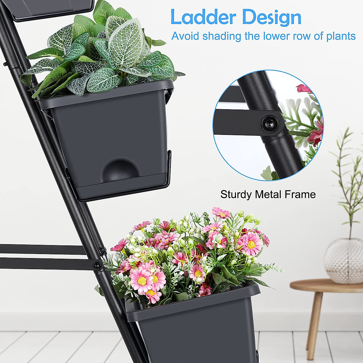 OYEAL Raised Garden Bed 4 Tier Vertical Garden Planter Indoor Outdoor Raised Planter Box with Legs Elevated Herb Garden Planter for Flowers Vegetables Plants, Grey