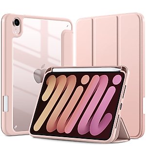 Mastten for iPad Mini 7 Case A17 Pro, for iPad Mini 7th/6th Generation Case 2024/2021 8.3 Inch with Pencil Holder, Hybrid Slim Clear Back Shell Cover Kids, Auto Wake/Sleep, Rose Pink