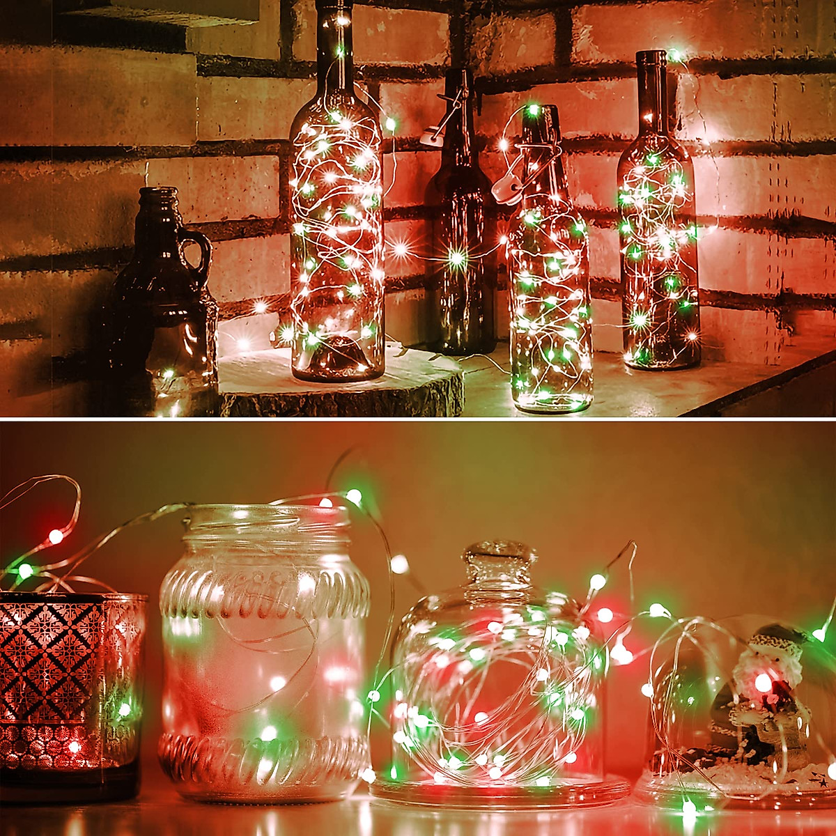 Smacen Led Fairy Lights Battery Operated, 16.4FT Red and Green Christmas String Lights,Battery Powered Copper Wire Starry String Lights for Wedding,Party,Bedroom, Christmas Decor (Red & Green, 16.4)