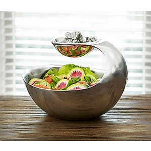 nambe Scoop Server | Two-Tiered Chip and Dip Bowl | Cold & Hot Appetizer Serving Bowl | Made of Metal Alloy | 11 x 8 Inch | Designed by Wei Young (Silver)