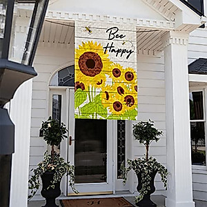Summer Sunflowers Garden Flag Bees Happy Garden Flag 12x18 Vertical Double Sided Burlap Sunflower Outdoor Decoration (Bees Sunflowers)