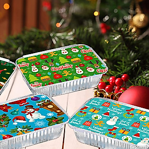 HABDJILTY 30 Christmas Tin Foil Containers with Lid Covers For Cookies Christmas Treat Foil Containers Aluminum Treat Exchange & Goody Party Leftovers for Holiday Festival Christmas