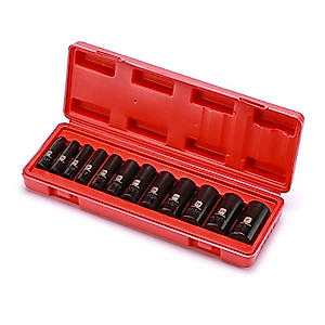 MIXPOWER 12 Pieces 3/8-Inch Drive Deep Impact Socket Set, 5/16 to 1 inch, CR-V, SAE, 6 Point, Deep, 12 Pieces 3/8" Dr. Socket