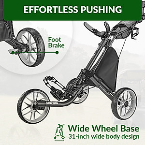CaddyTek CaddyLite EZ Version 8 3 Wheel Golf Push Cart - Foldable Collapsible Lightweight Pushcart with Foot Brake - Easy to Open & Close, dark grey, one size