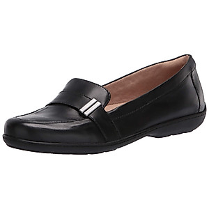 Naturalizer Soul Womens Kentley Slip On Memory Foam Loafer with Ornament, Black Leather, 8 M