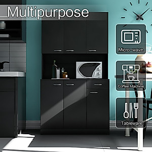 Boloni Kitchen Pantry Cabinets with 6 Doors and 3 Adjustable Shelves, 71" China Cabinet Hutch with Freestanding, Buffet Cabinet with Storage, Microwave Stand with Storage Cabinet, Black