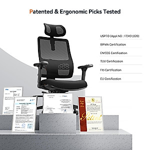 Newtral Ergonomic Office Chair with Laptop Table Tray - Home Office Desk Chair with Auto-Following Lumbar Support, 3D Armrest, Adjustable Headrest, Recline Mesh Back