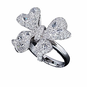 Uilita Cute Rings For Women 18K White Gold Plated Bow Cute Ring Open Size Anillos De Acero Inoxidable Para Mujer Joyas (D)